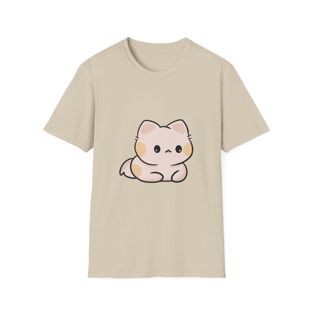 Cute Cartoon Cat T-shirt, Happy Cat Tee, Content Kitty Shirt, Unisex ...