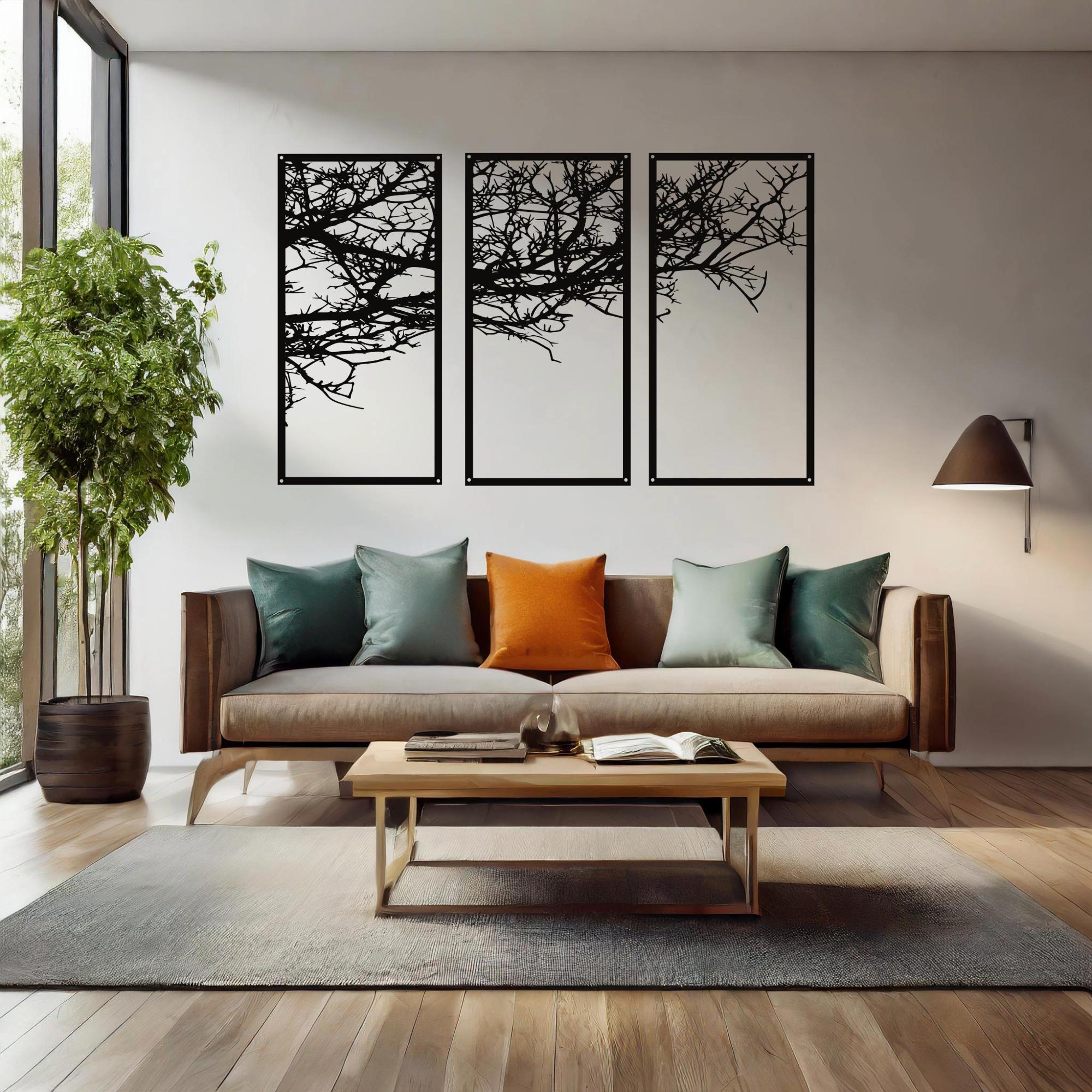 Large 3 Panel Tree Metal Wall Art for Wall Hanging Home Décor – Wide 3 ...