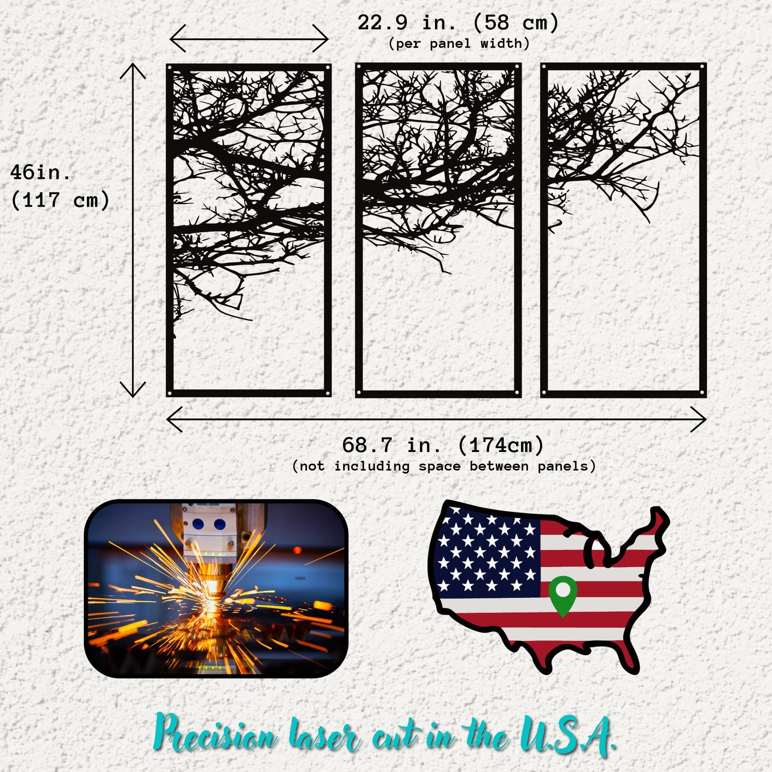 Large 3 Panel Tree Metal Wall Art for Wall Hanging Home Décor – Wide 3 ...