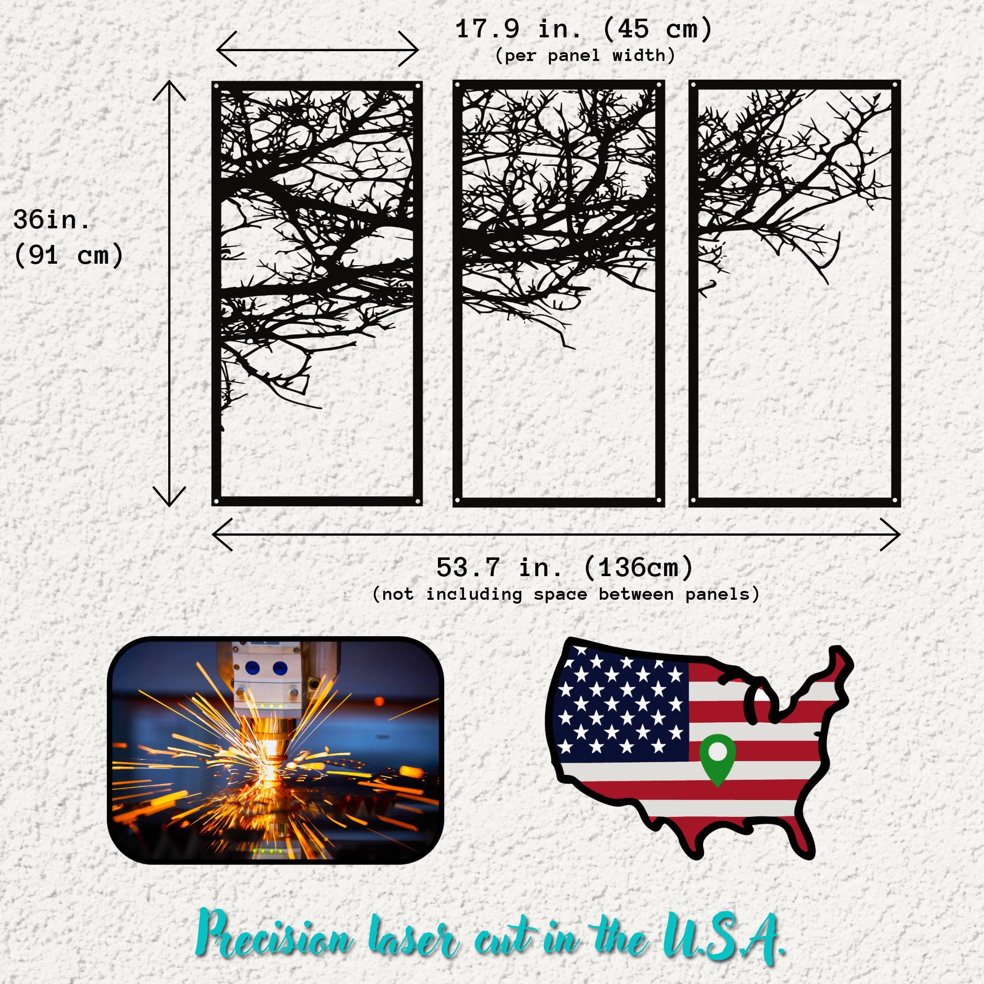 Large 3 Panel Tree Metal Wall Art for Wall Hanging Home Décor – Wide 3 ...