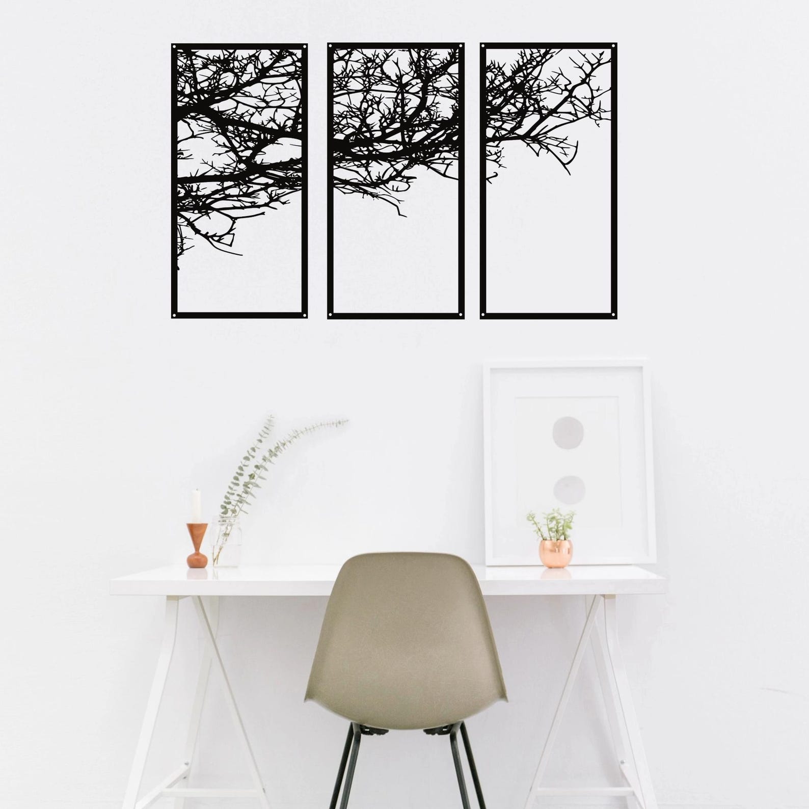 Large 3 Panel Tree Metal Wall Art for Wall Hanging Home Décor – Wide 3 ...