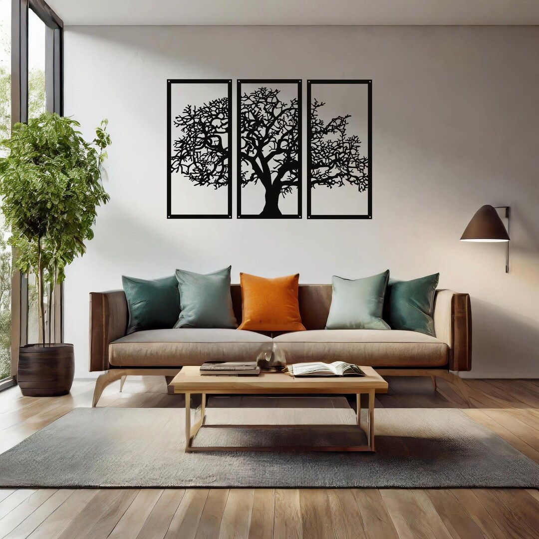 Large 3 Panel Tree Metal Wall Art for Wall Hanging Home Décor – Wide 3 ...