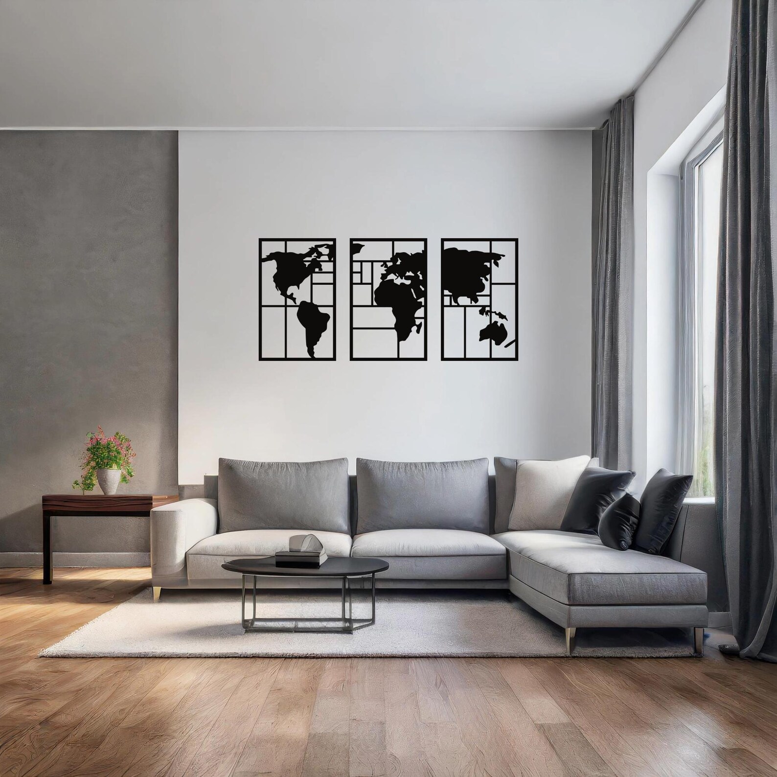 Large World Map 3 Piece Metal Art for Wall Hanging Office and Home ...