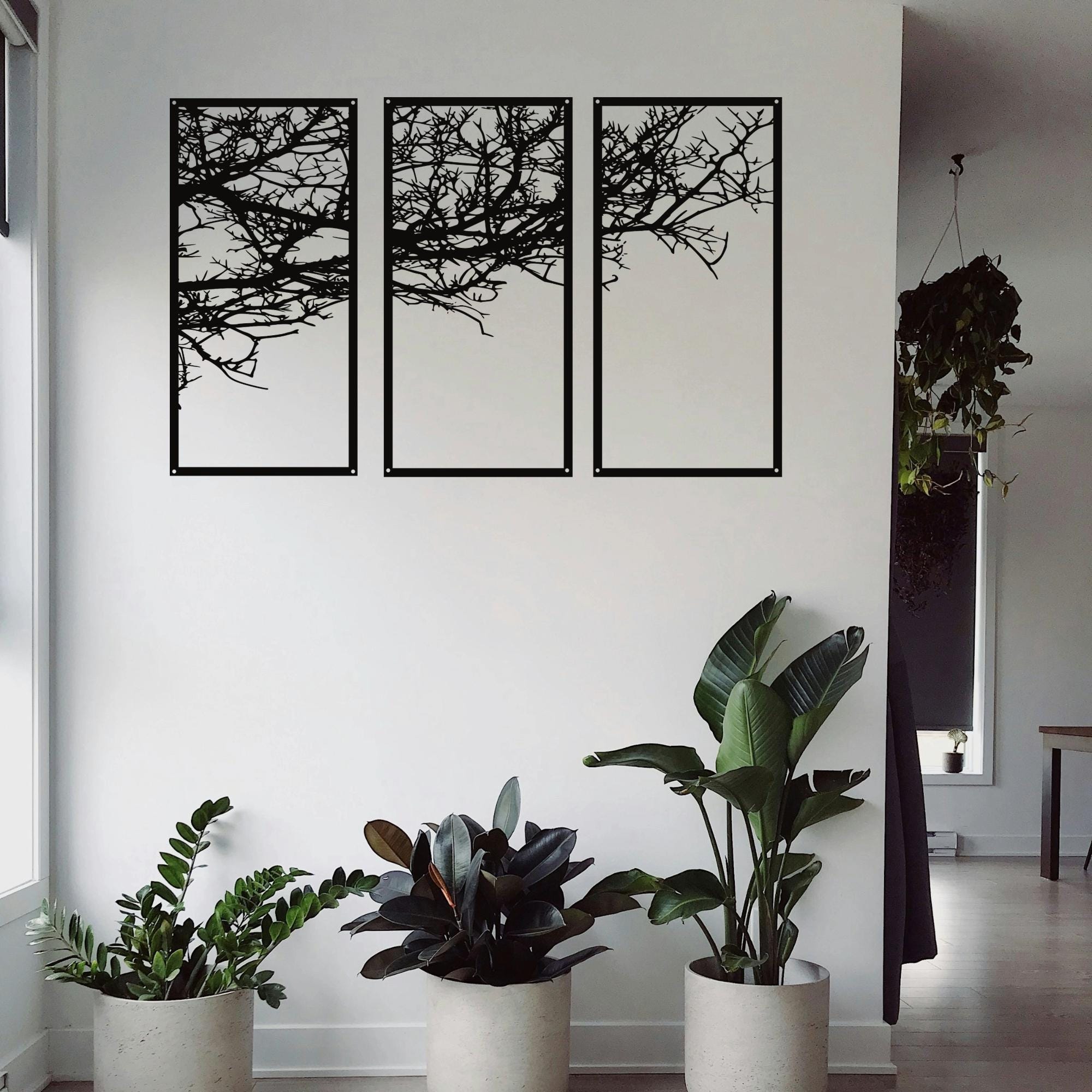 Large 3 Panel Tree Metal Wall Art for Wall Hanging Home Décor – Wide 3 ...