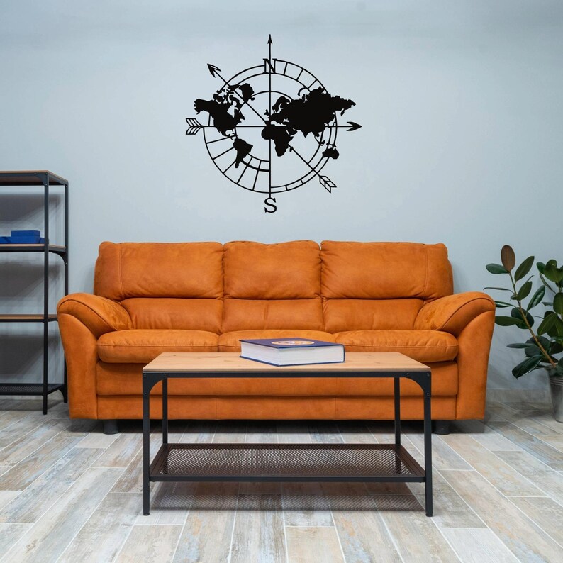 Compass World Map Metal Art for Wall Hanging Office and Home Décor ...