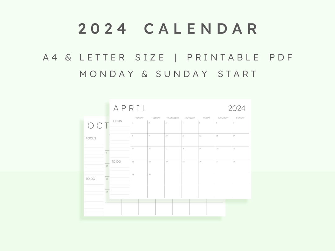 Landscape 2024 Year Calendar, Modern Printable Template, Elegant Layout ...