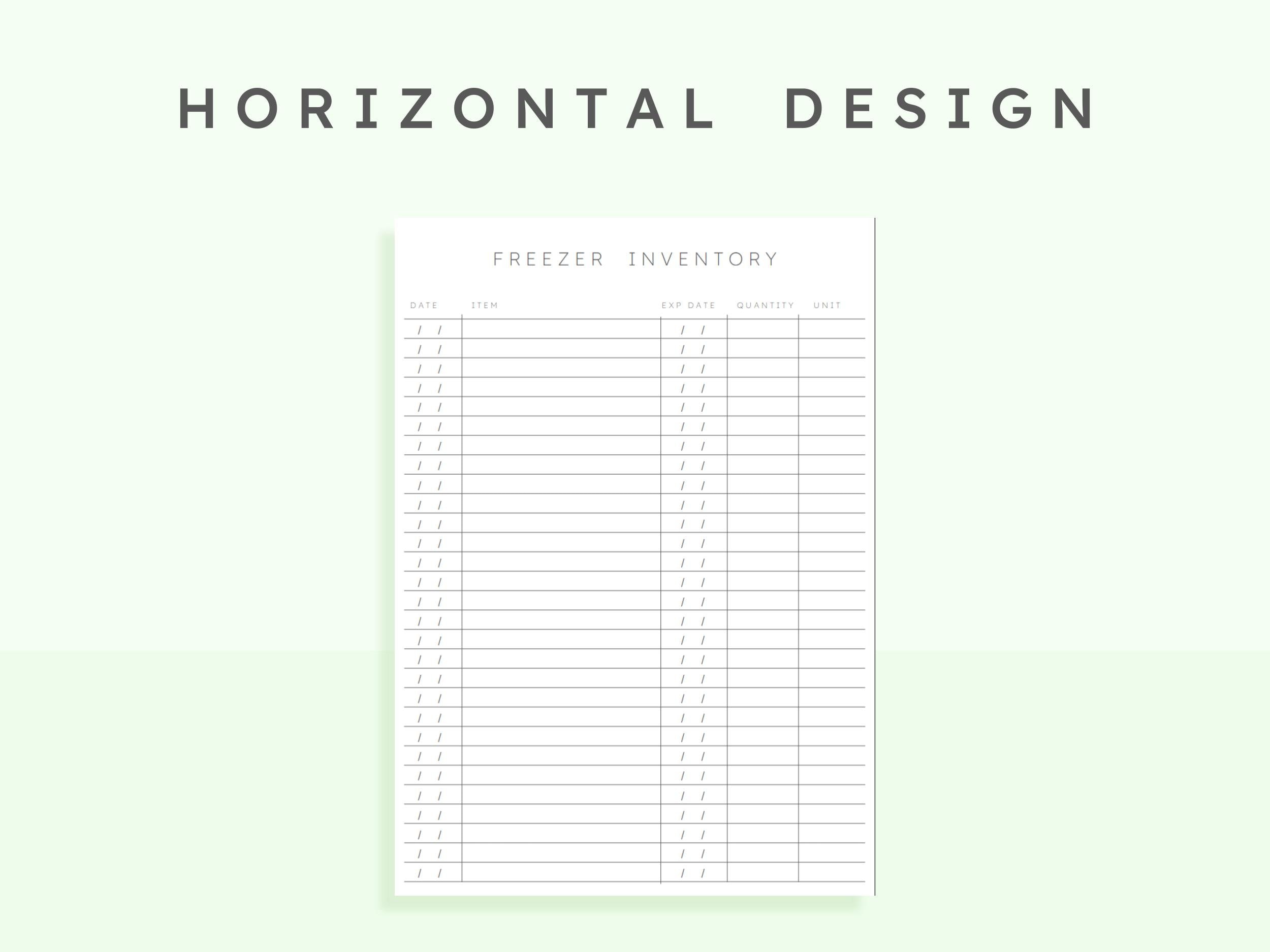 Printable Fillable Freezer Inventory Template, Horizontal and Portrait ...