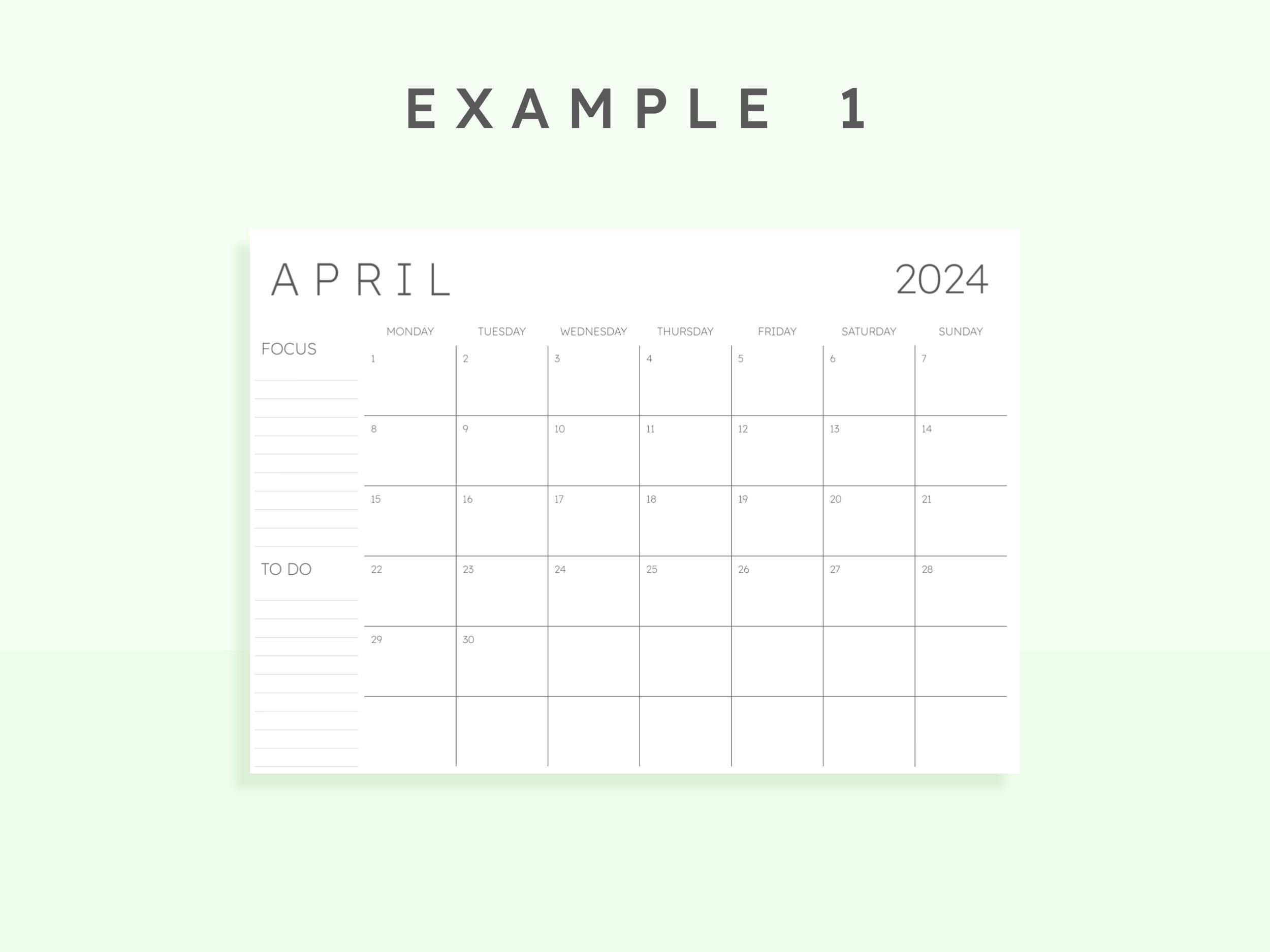 Landscape 2024 Year Calendar, Modern Printable Template, Elegant Layout ...