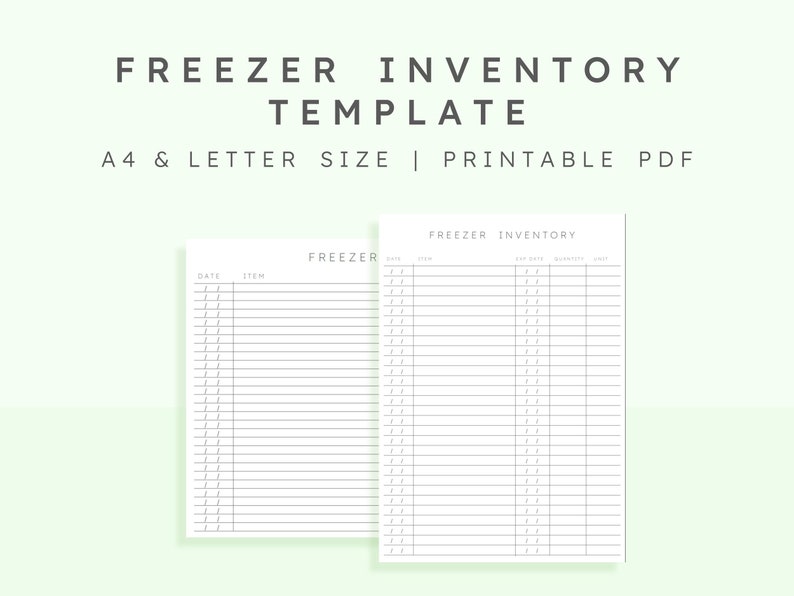Printable Fillable Freezer Inventory Template, Horizontal and Portrait ...
