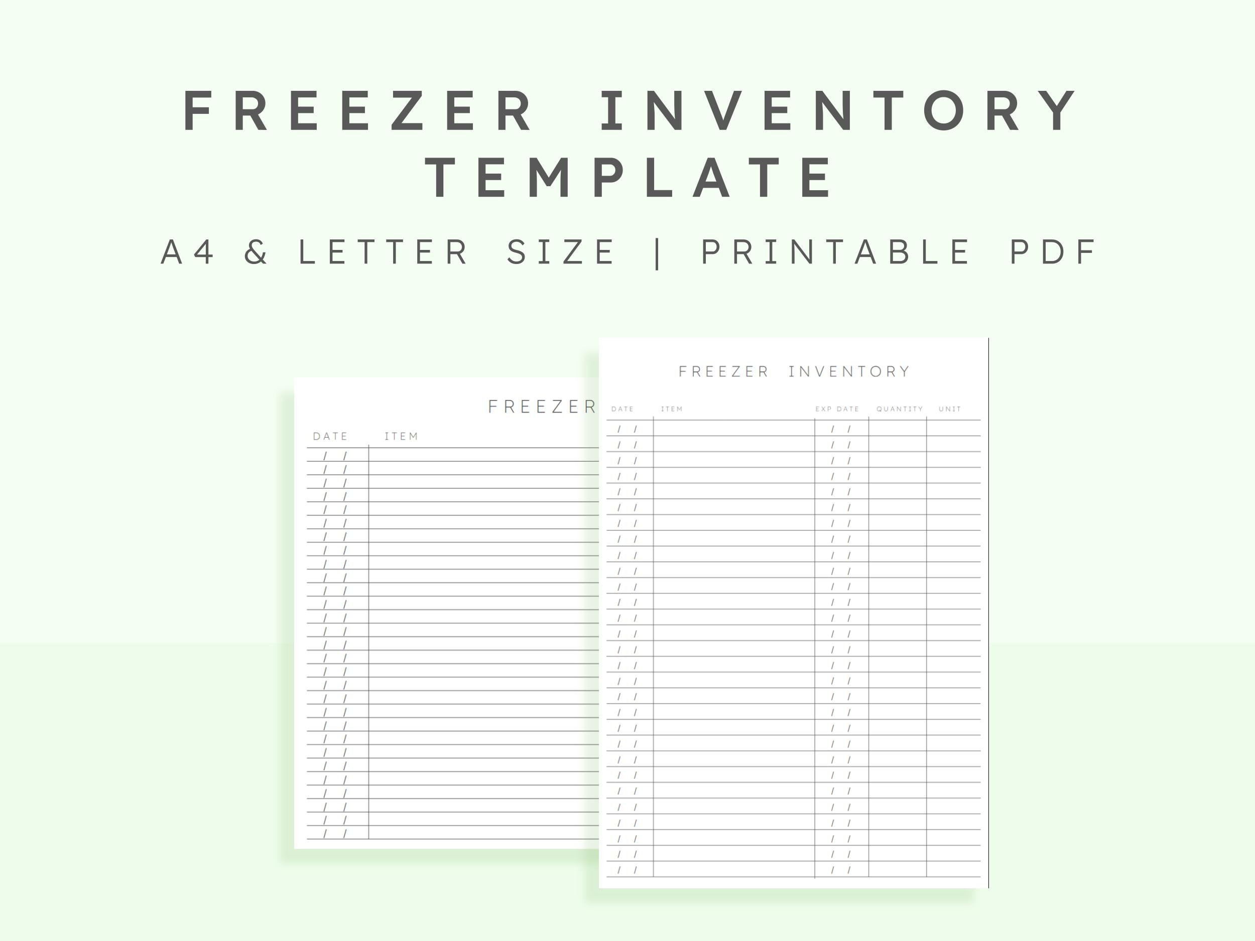 Printable Fillable Freezer Inventory Template, Horizontal and Portrait ...