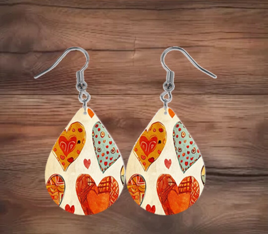 Cottage Core Fall Heart Earrings, Heart Sublimation Earring Designs ...
