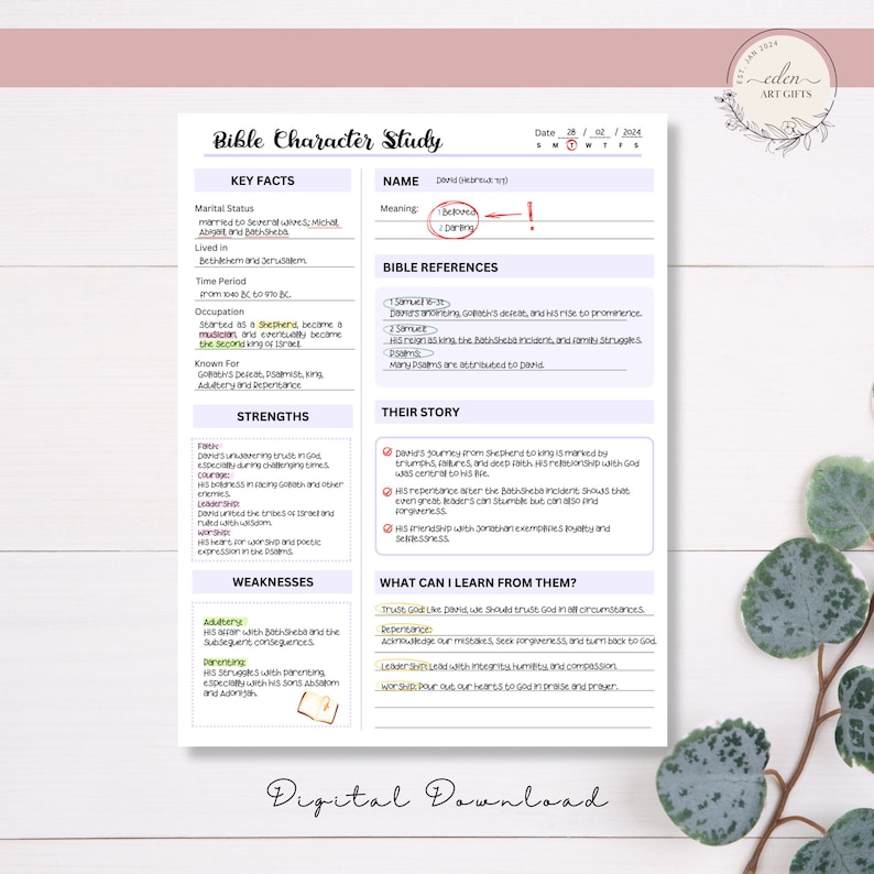 Bible Character Study Printable Template Biblical Figures Journal ...