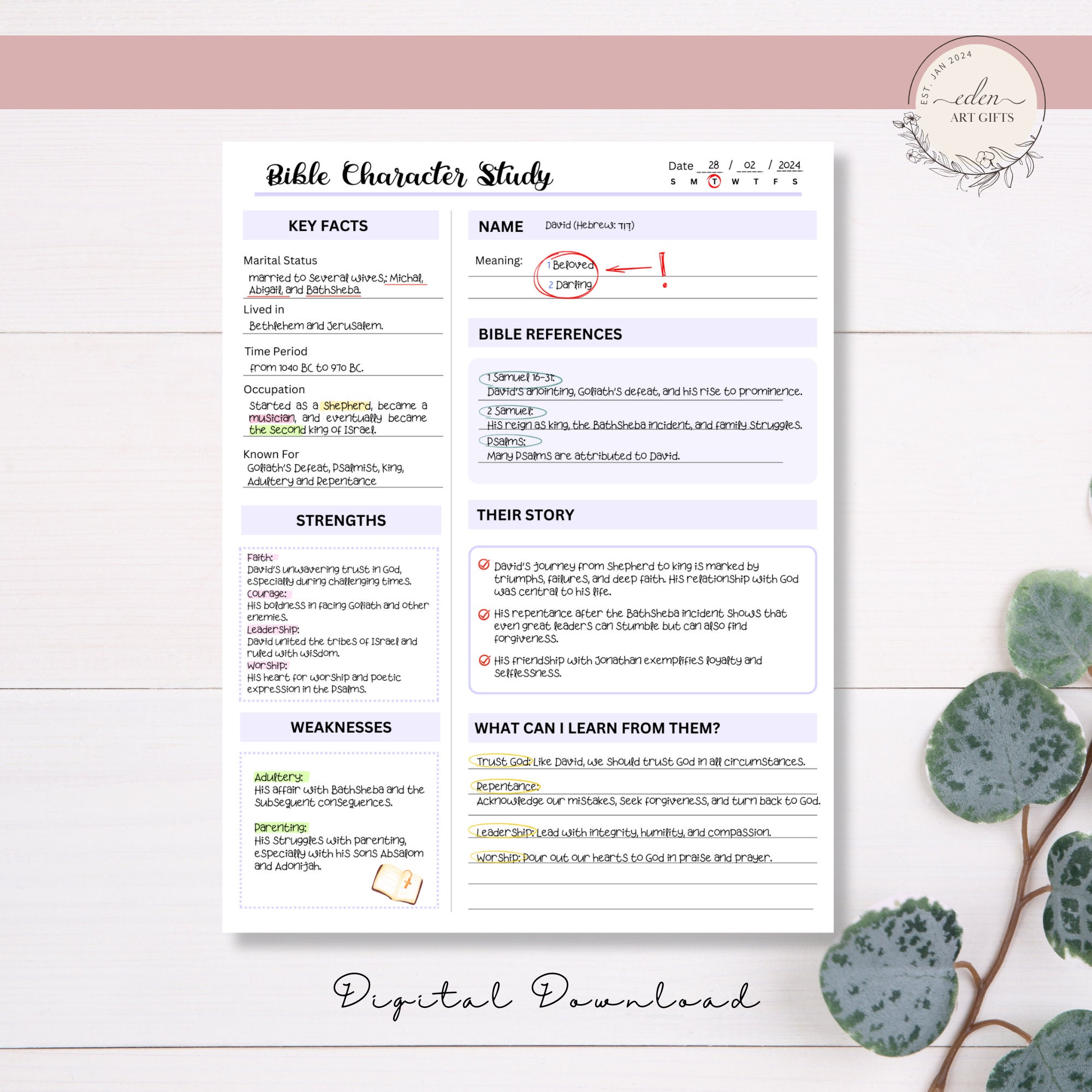 Bible Character Study Printable Template Biblical Figures Journal ...