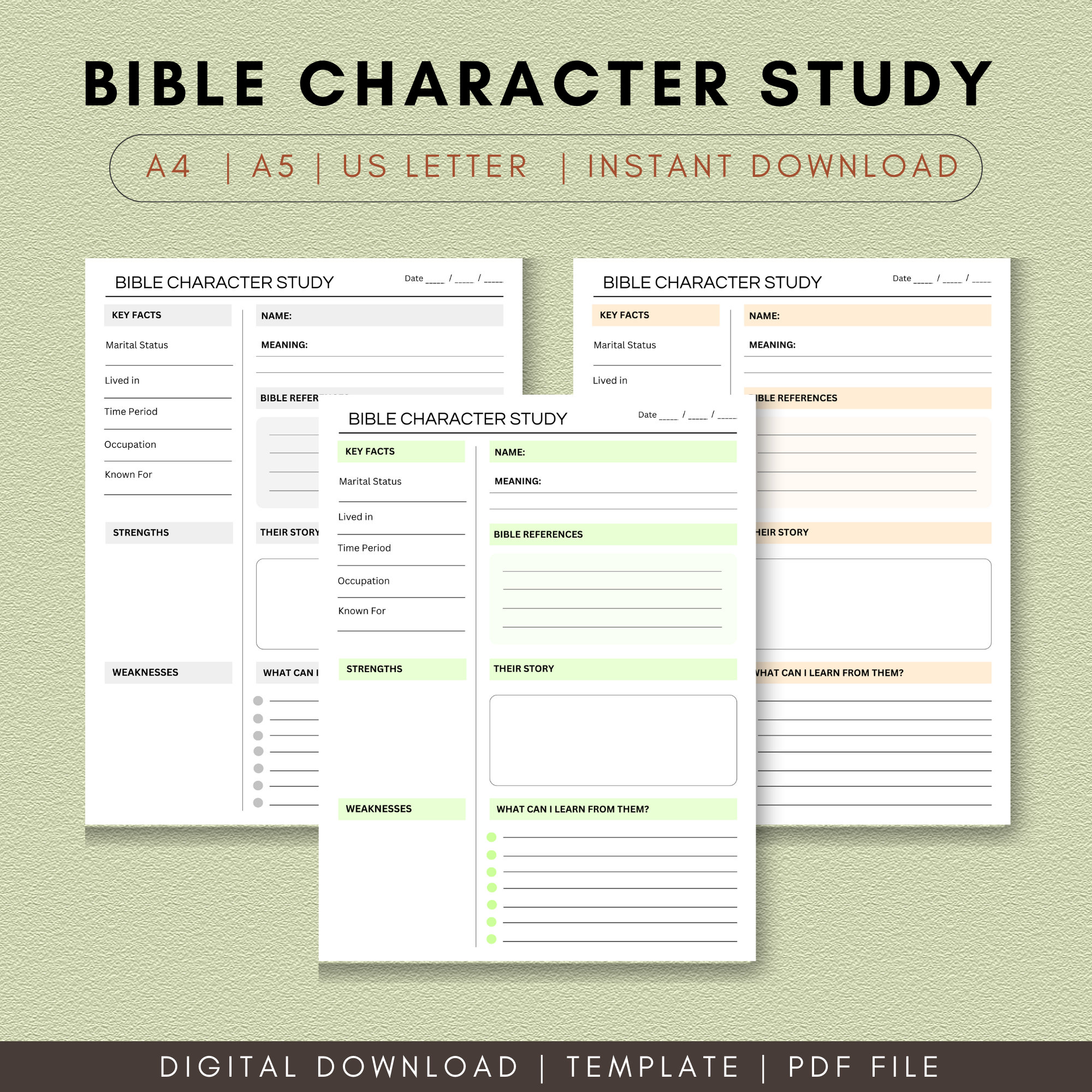 Bible Character Study Printable Template Bible Journaling Christian ...
