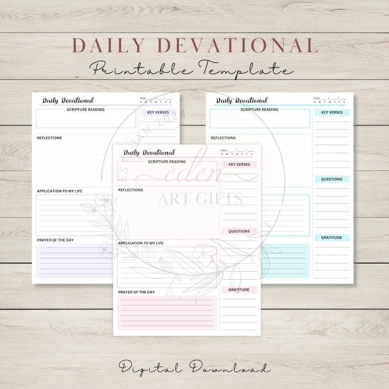 Daily Devotional Printable Template Christian Journal Bible Studies Religious Planner Faith ...