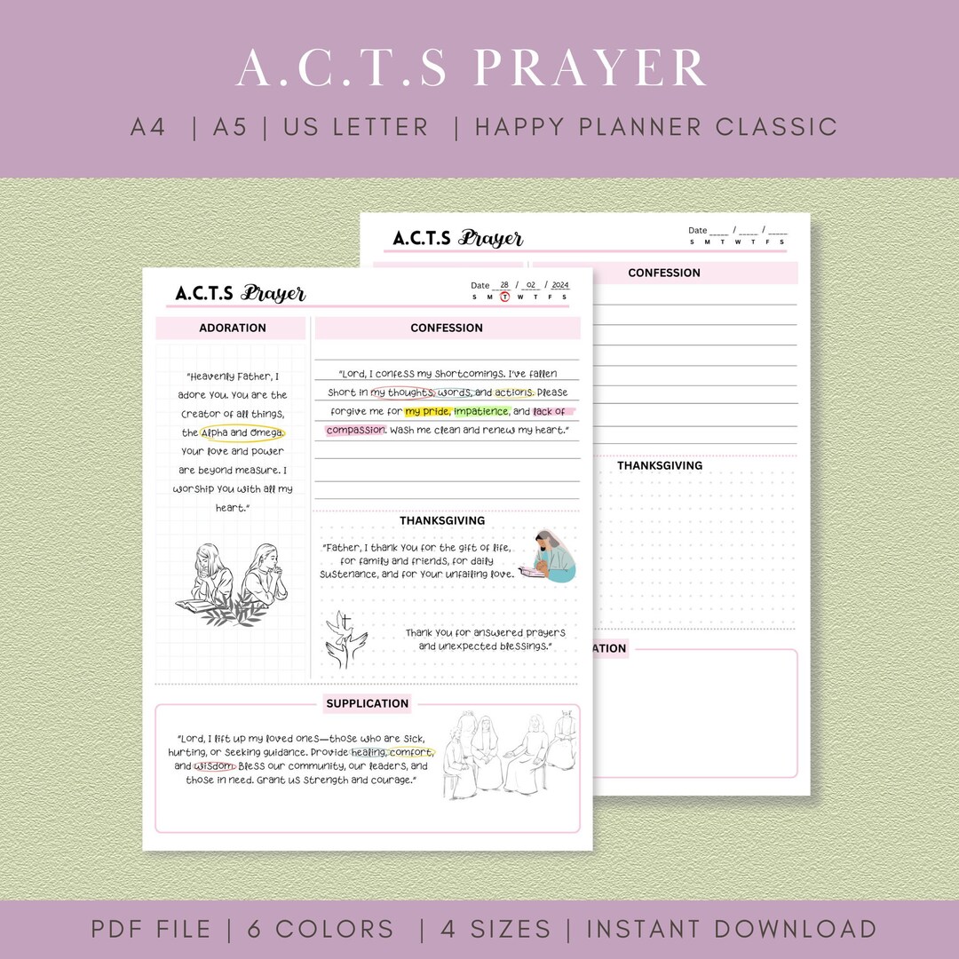 ACTS Prayer Printable Template Prayer Guide Faith Journal Method ACTS ...