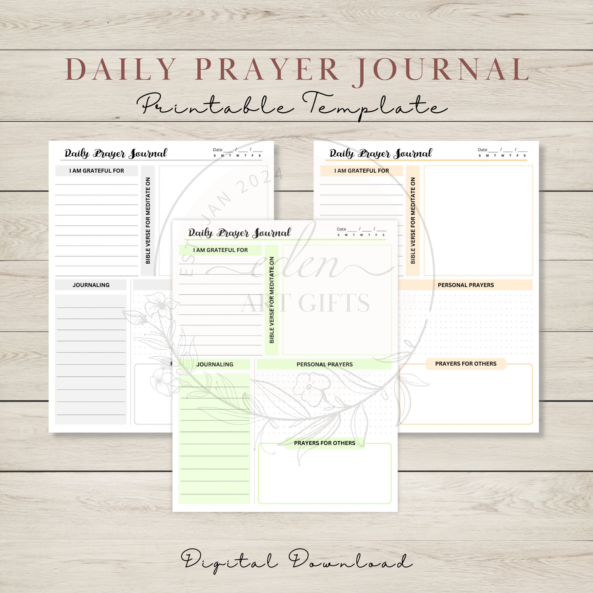 Daily Prayer Journal Printable Template Gratitude Journal God Digital ...
