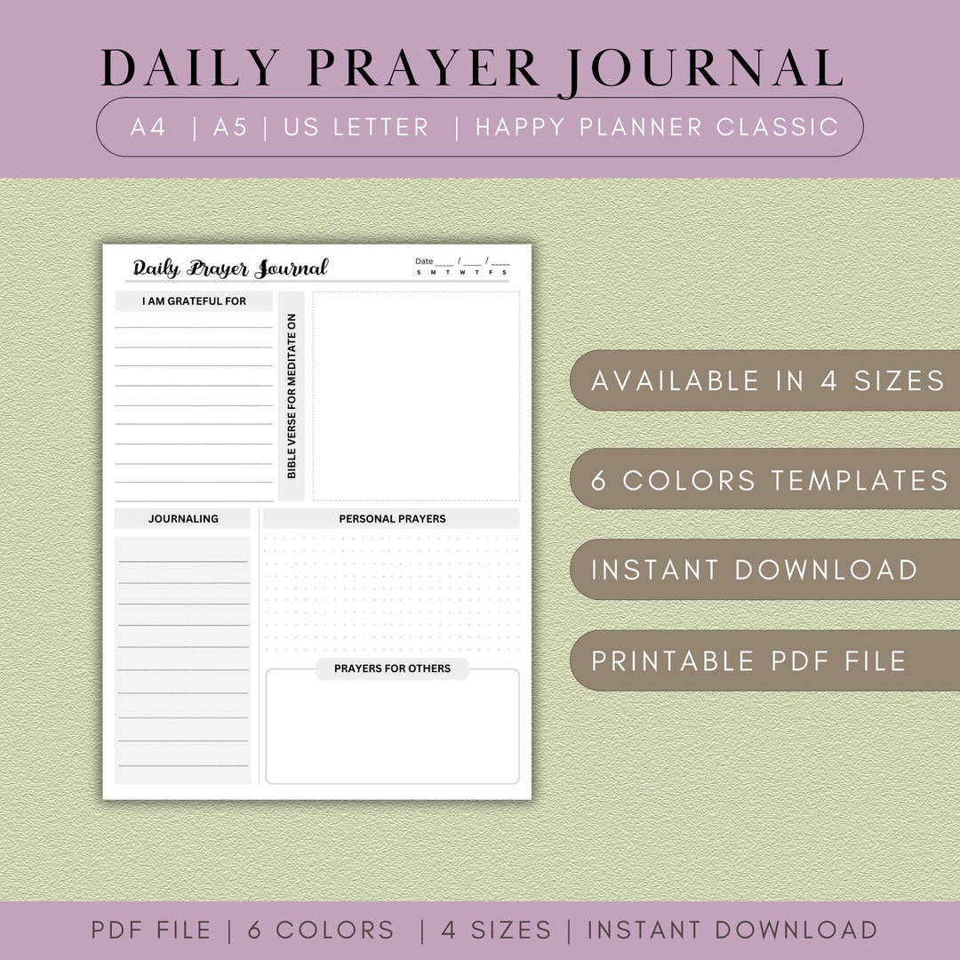 Daily Prayer Journal Printable Template Gratitude Journal God Digital ...