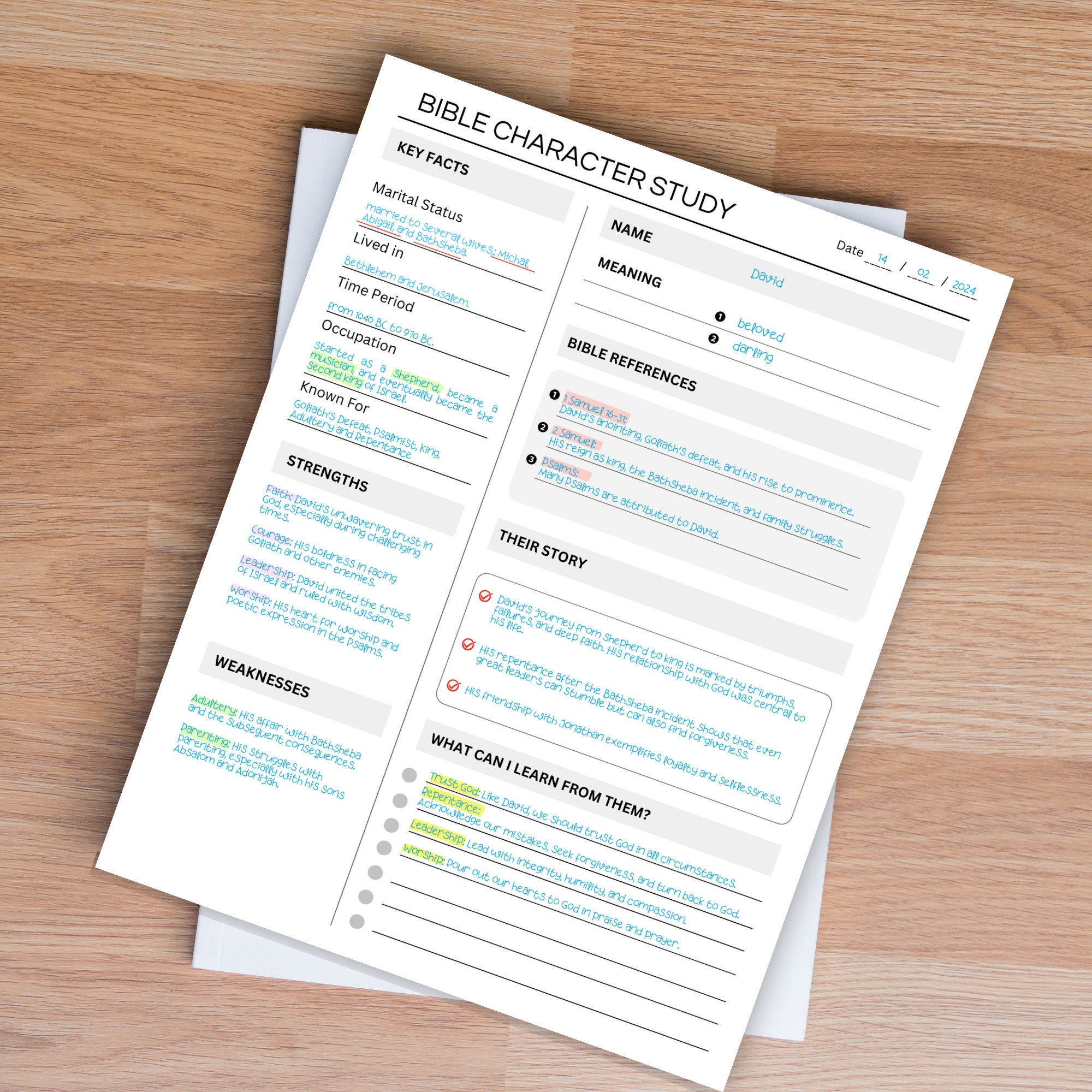 Bible Character Study Printable Template Bible Journaling Christian ...