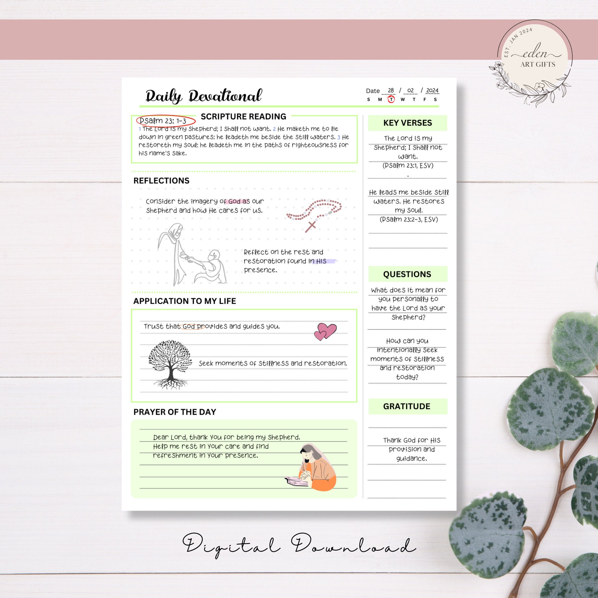 Daily Devotional Printable Template Christian Journal Bible Studies ...