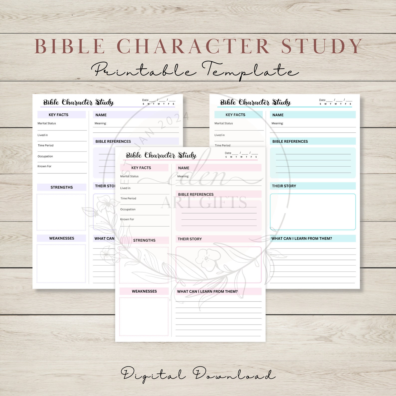 Bible Character Study Printable Template Biblical Figures Journal Christian Character Profile ...