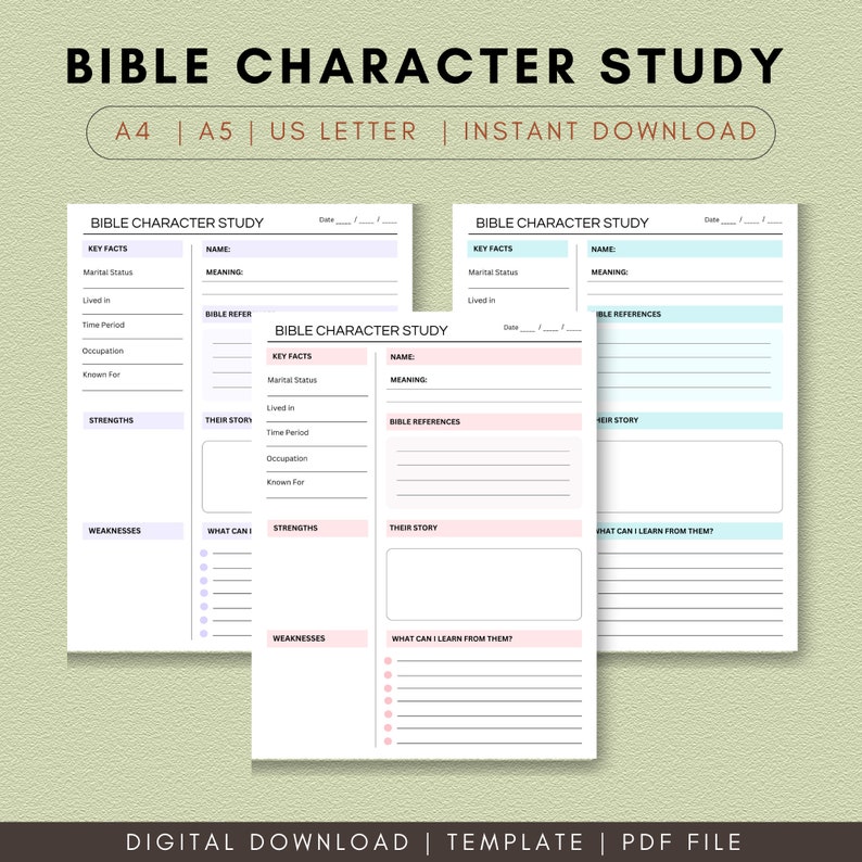 Bible Character Study Printable Template Bible Journaling Christian ... Bible Character Study Printable Template Bible Journaling Christian ...