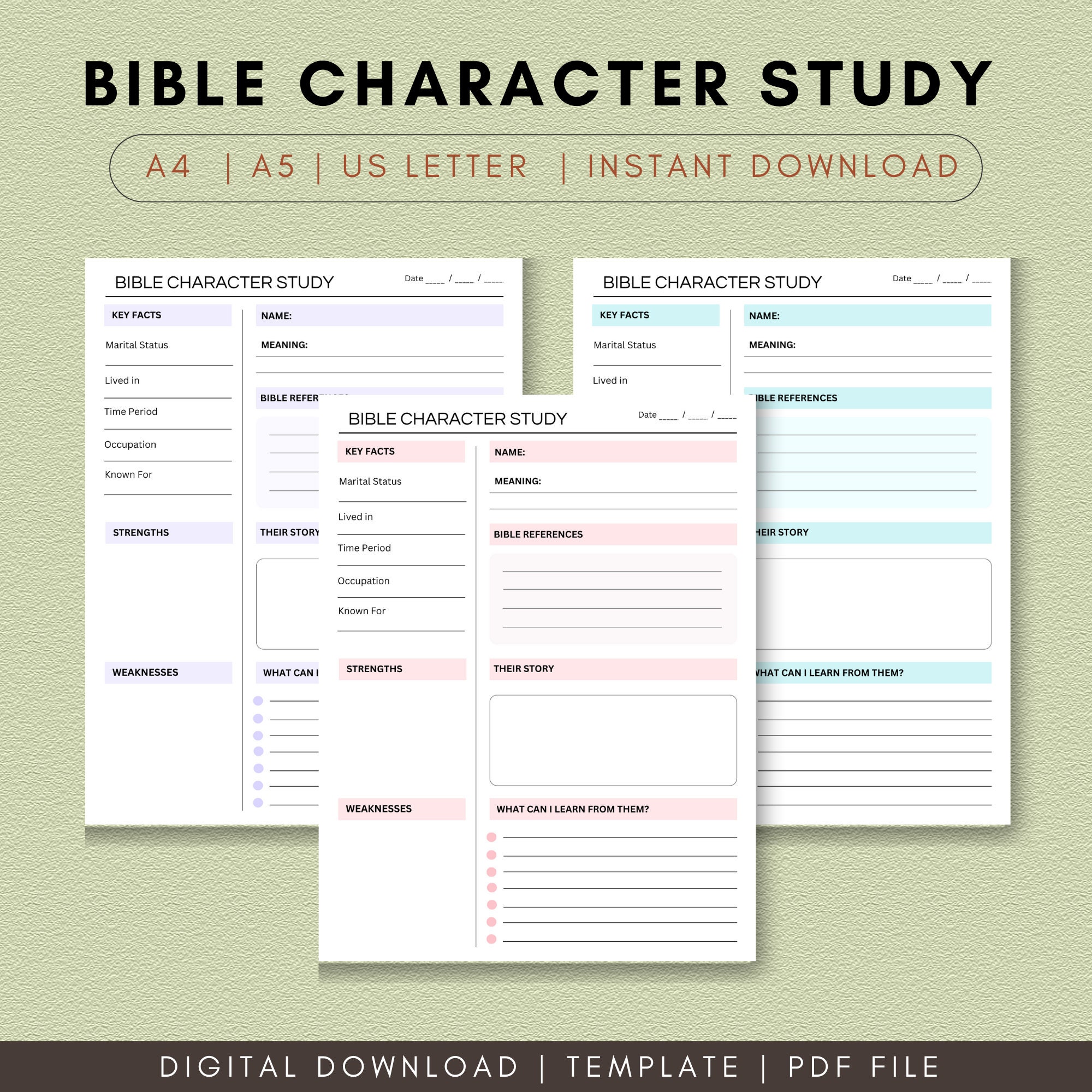 Bible Character Study Printable Template Bible Journaling Christian ...