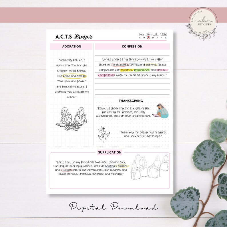 ACTS Prayer Printable Template Prayer Guide Faith Journal Method ACTS ...