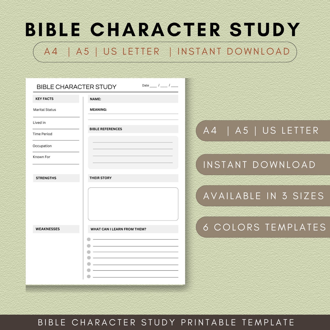 Bible Character Study Printable Template Bible Journaling Christian ...