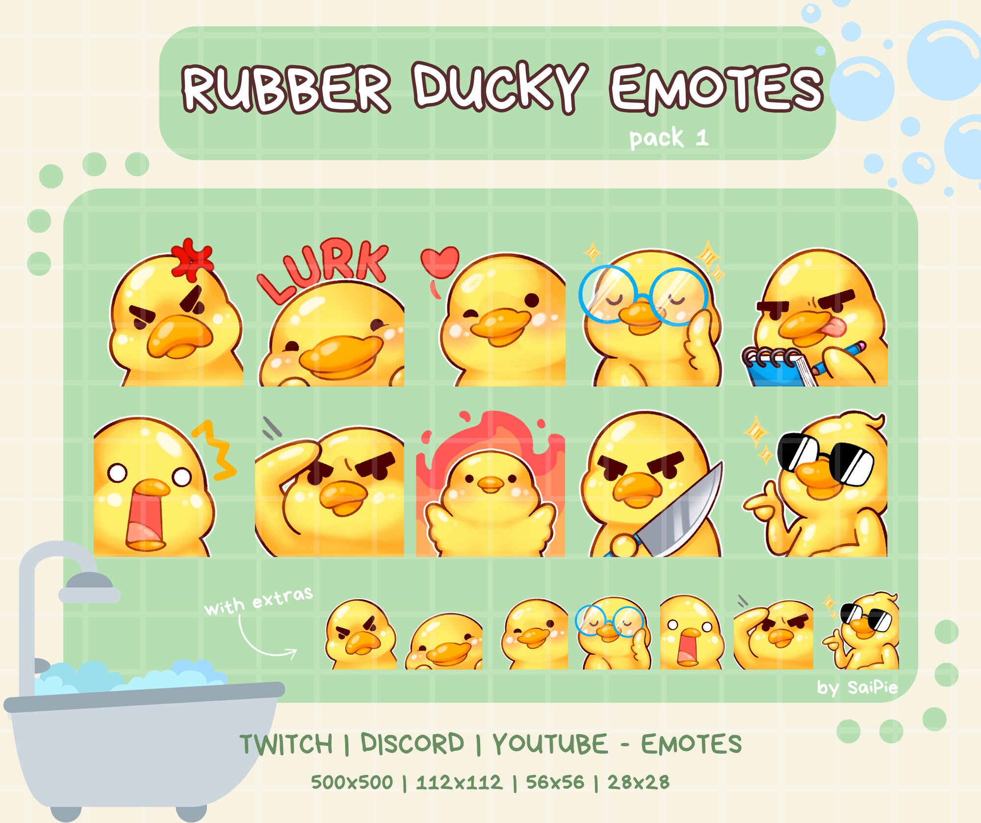 Rubber Ducky Emote Pack 1 | Yellow Duck Emotes for Twitch, Discord ...
