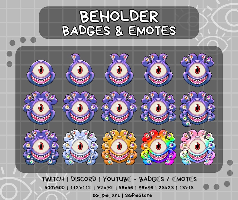 Beholder Badge + Emote Pack || Multiple Colours | Twitch | Youtube | Dungeons and Dragons | D&D ...