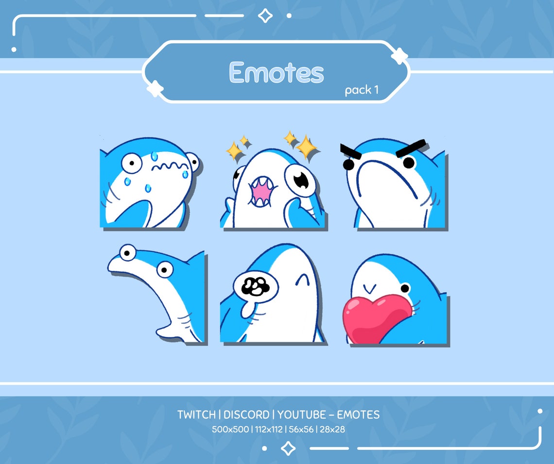 Shark Emote Pack 1 | Fish Shark Emotes for Twitch, Discord, Youtube ...