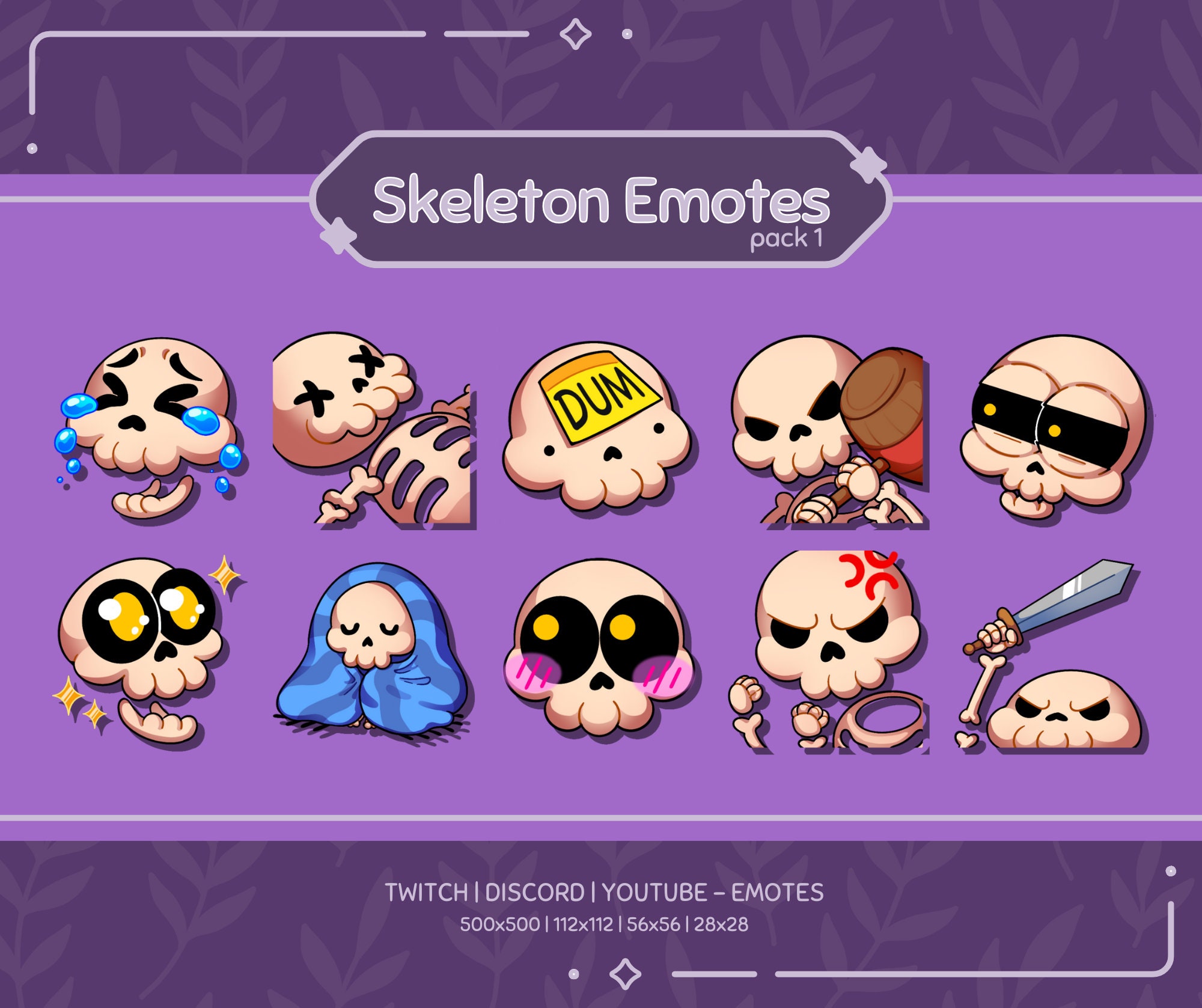 Skeleton Emote Pack 1 | Skull Emotes for Twitch, Discord, Youtube - Etsy
