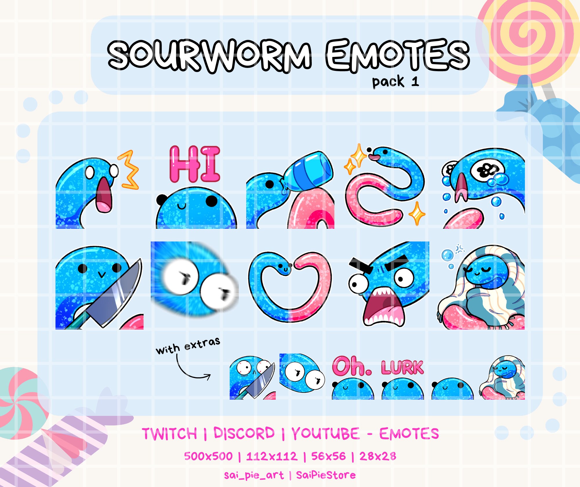 Sourworm Emote Pack | Candy Emotes for Twitch, Discord, Youtube - Etsy