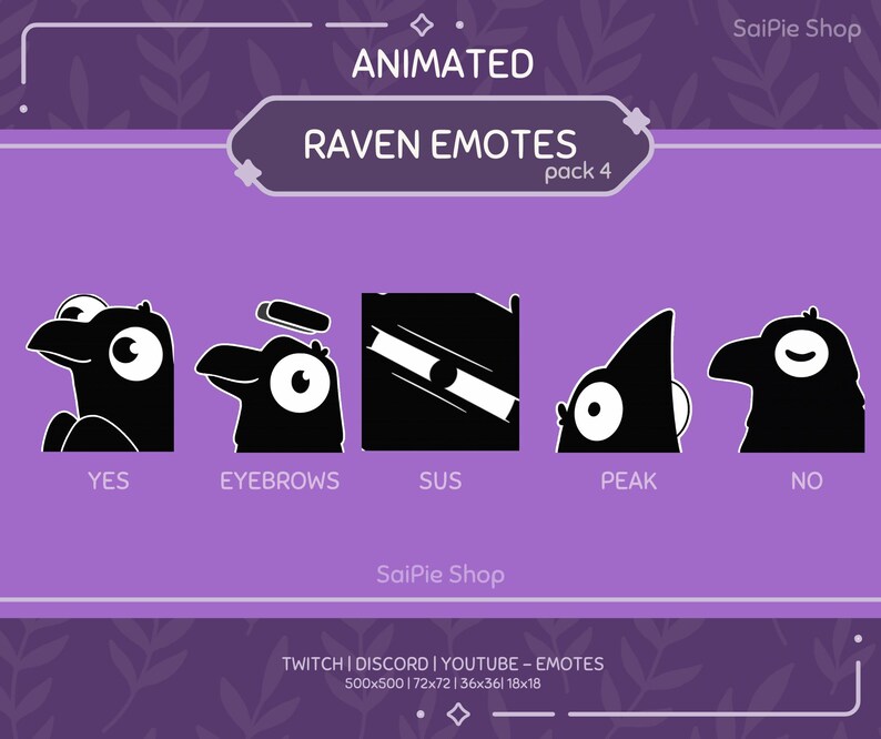 ANIMATED Raven & Crow Emote Pack 4 | Blackbird Emotes for Twitch ...