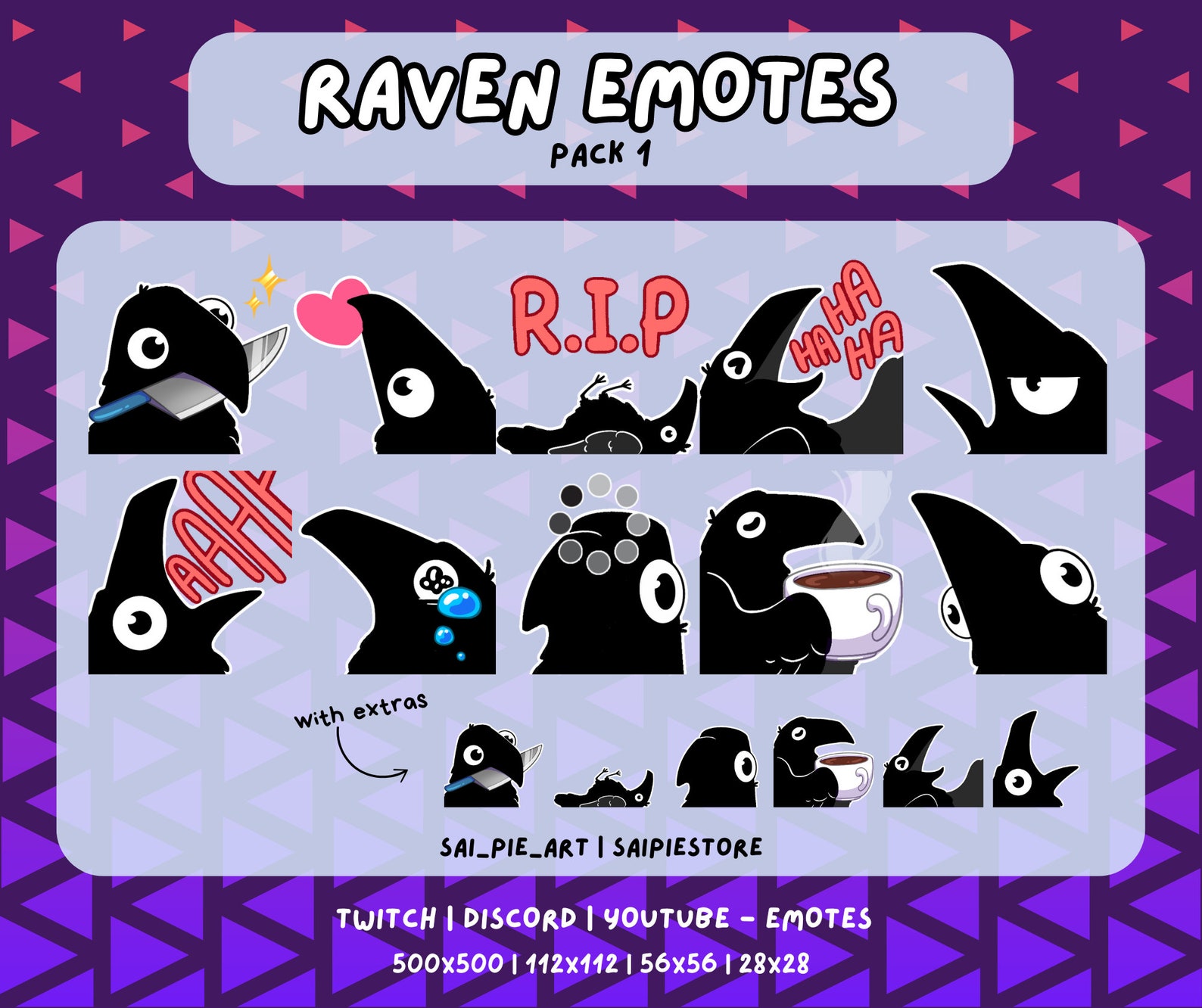 Raven & Crow Emote Pack Blackbird Emotes for Twitch, Discord, Youtube ...