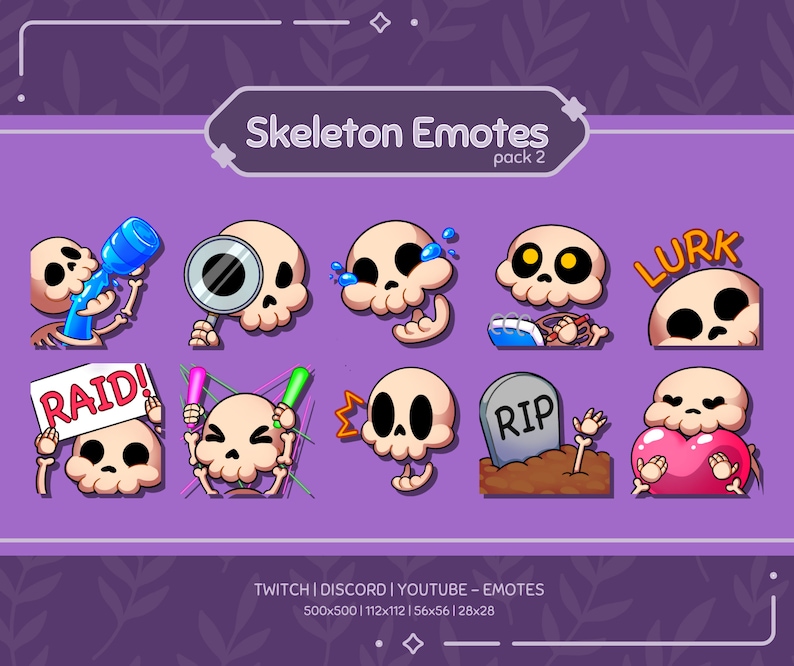 Skeleton Emote Pack 2 Skull Emotes for Twitch, Discord, Youtube - Etsy