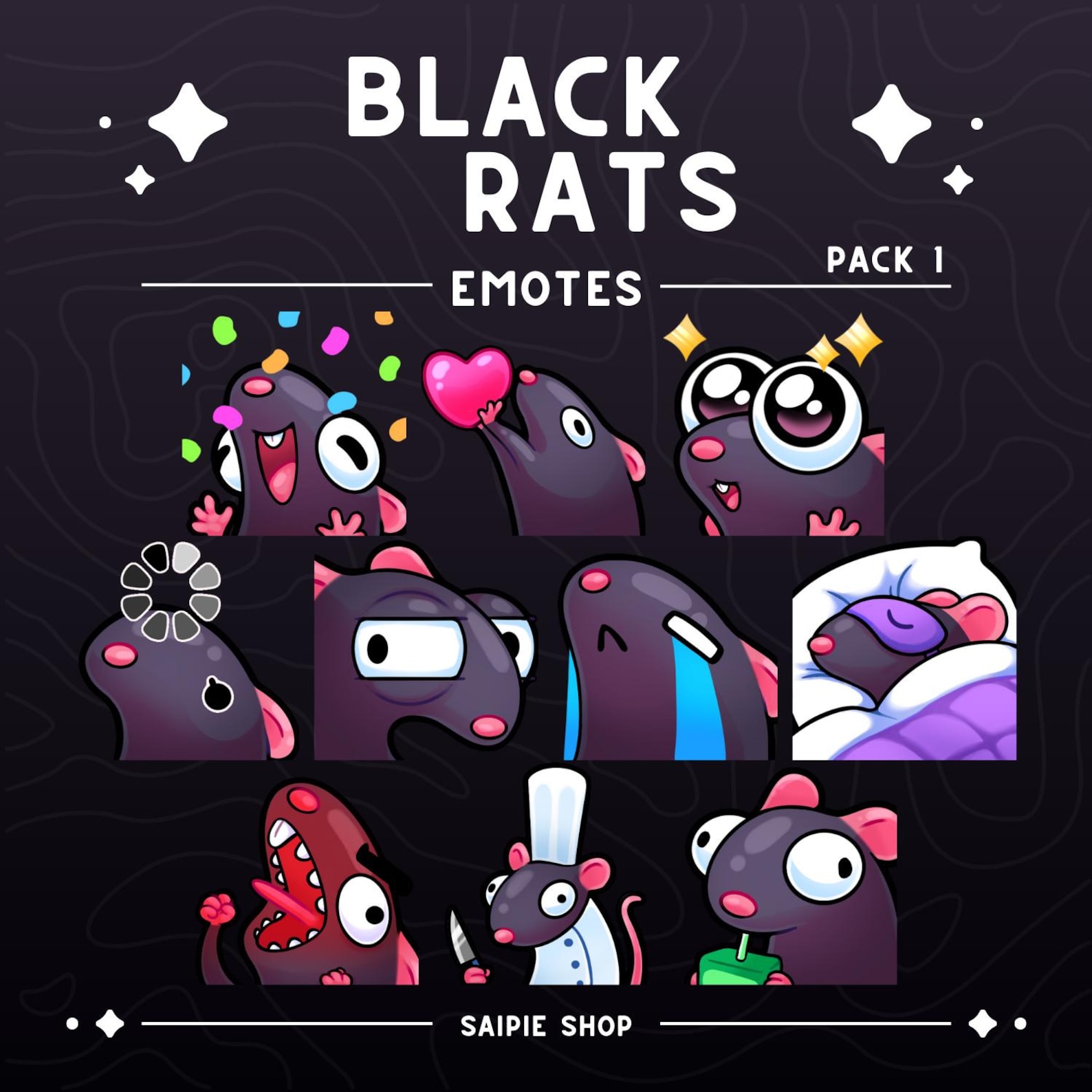 Black Rats Emote Pack 1 | Squishy Rat Emotes for Twitch, Discord ...