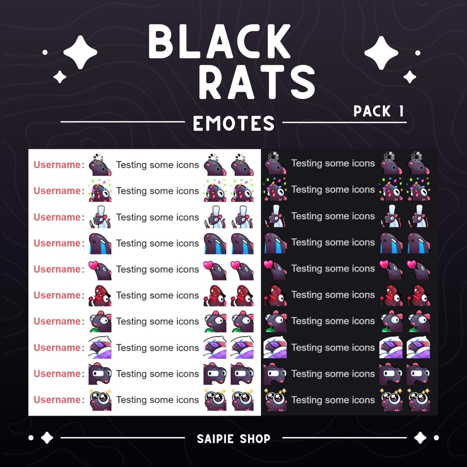 Black Rats Emote Pack 1 | Squishy Rat Emotes for Twitch, Discord ...