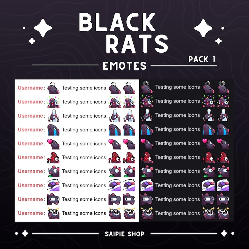 Black Rats Emote Pack 1 | Squishy Rat Emotes for Twitch, Discord ...