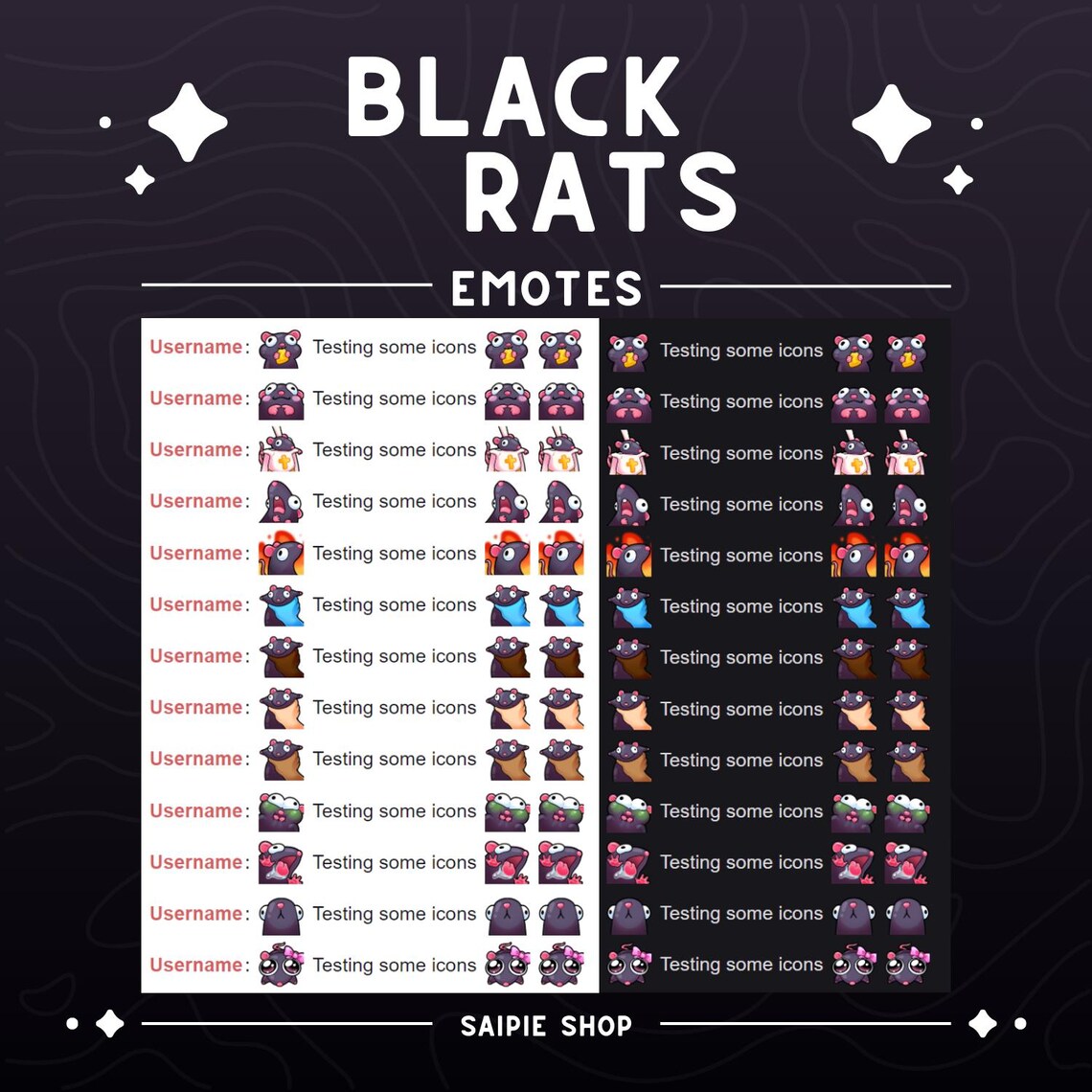 Black Rats Emote Pack 2 | Squishy Rat Emotes for Twitch, Discord ...