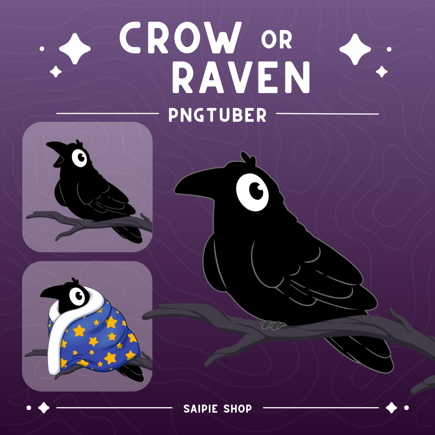 Animated Raven Pngtuber: Cozy Stream Pet (ready to Use) - Etsy