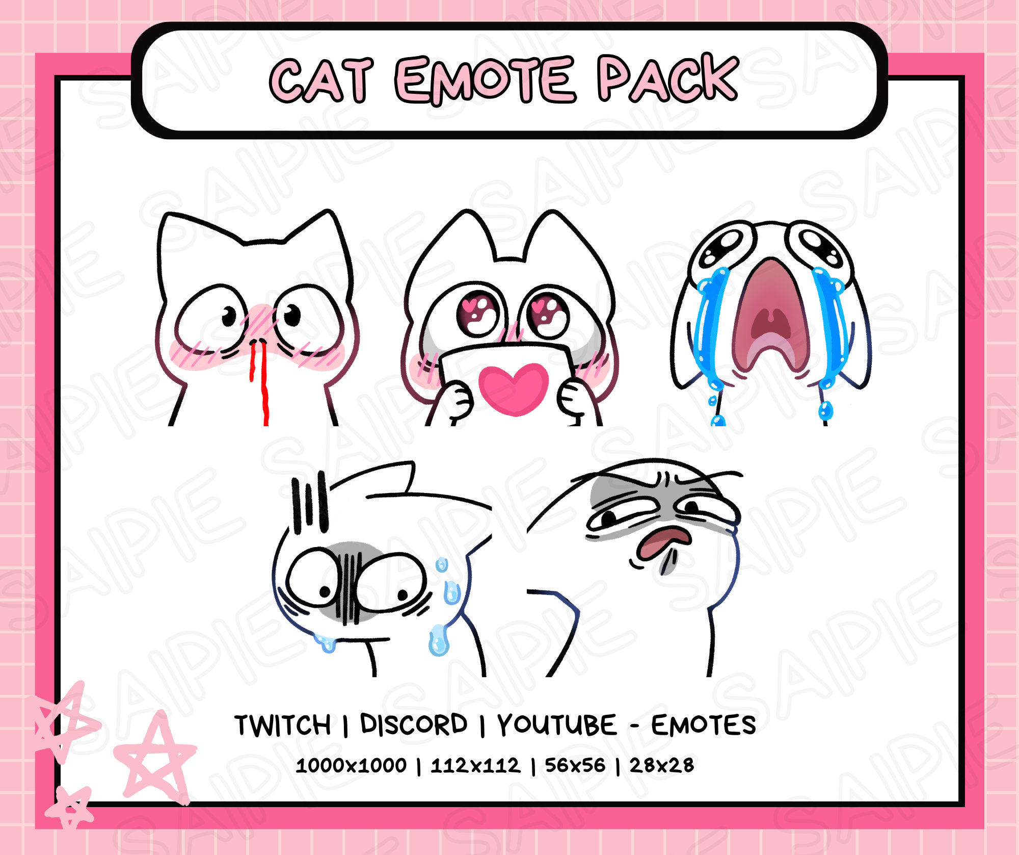 Cat Emote Pack White Cat Emotes for Twitch, Discord, Youtube Nosebleed ...