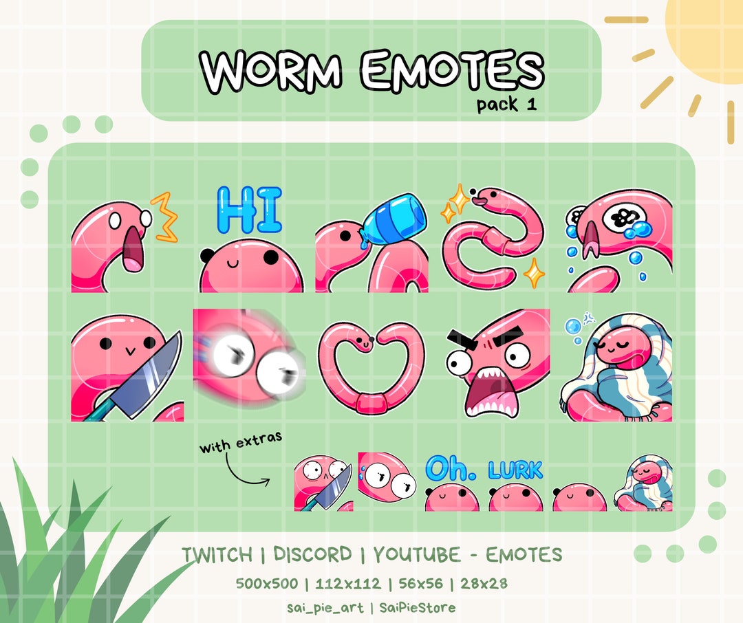 Worm Emote Pack | Earthworm Emotes for Twitch, Discord, Youtube - Etsy