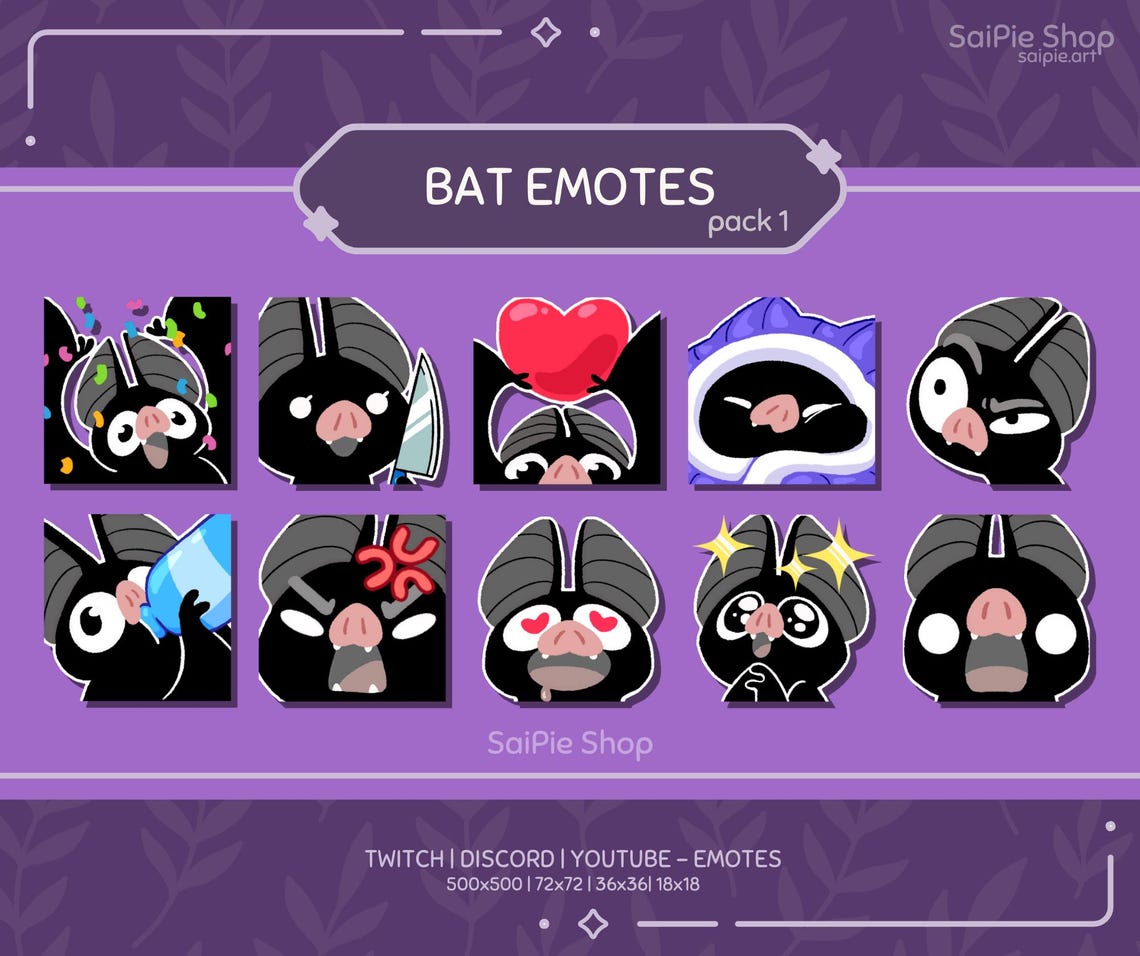 Bat Emote Pack | Twitch, Discord, Youtube (digital Download) - Etsy