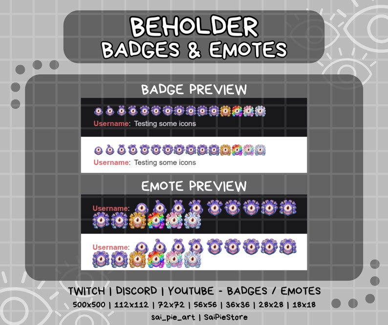 Beholder Badge + Emote Pack || Multiple Colours | Twitch | Youtube | Dungeons and Dragons | D&D ...
