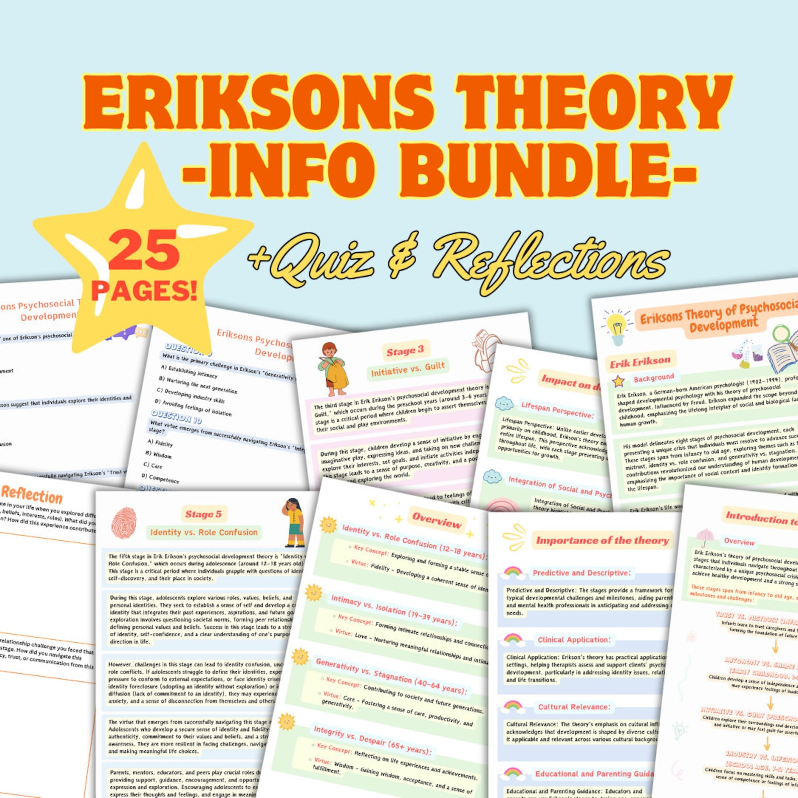 Eriksons Stages of Development Information Student Handout Psychosocial ...