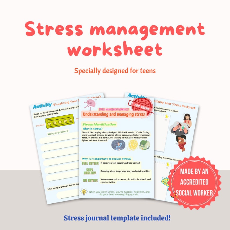 Stress Management PDF: Engaging Worksheet for Teens, Reflection ...
