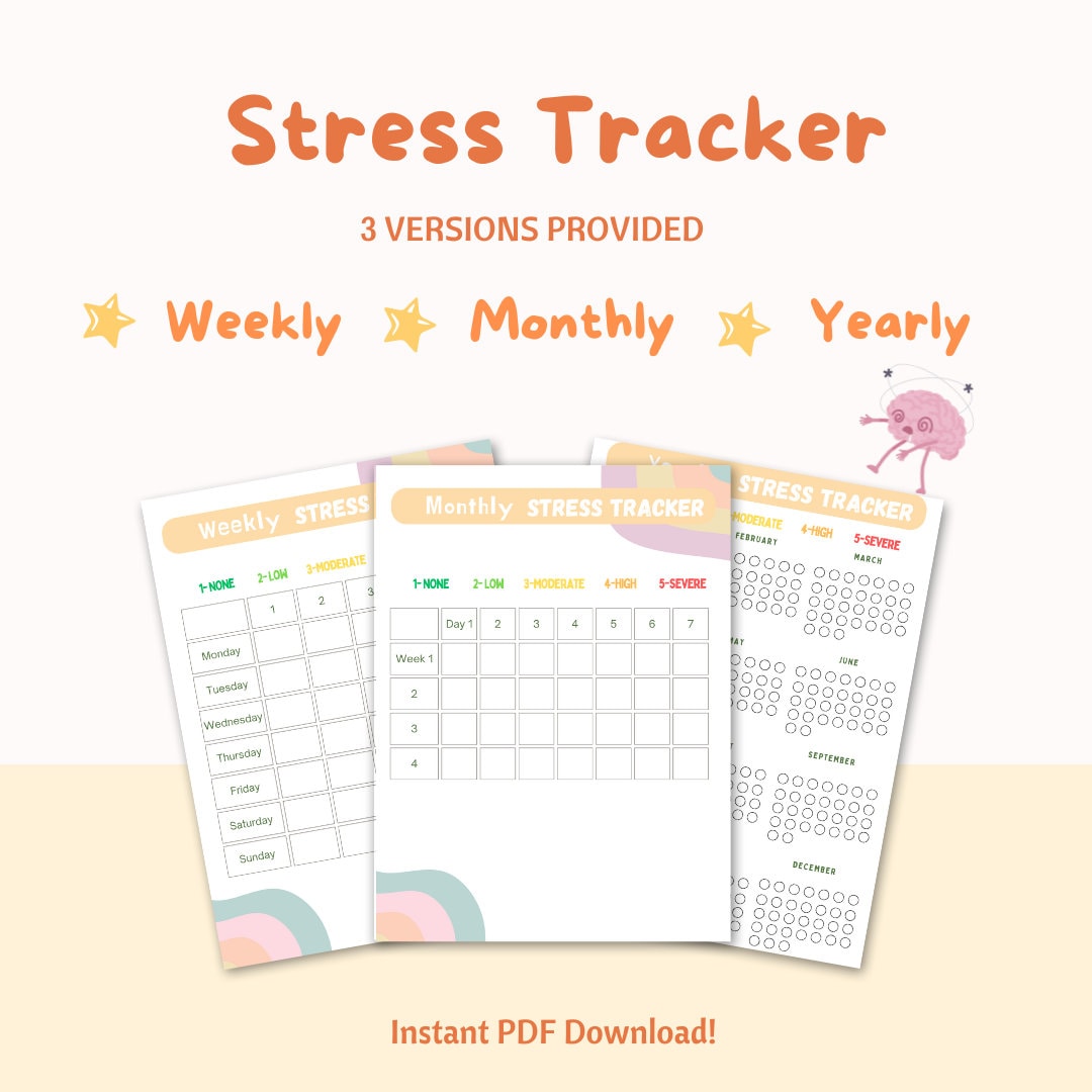 Stress Tracker Journal, Printable PDF, Weekly, Monthly, Yearly, A4 ...
