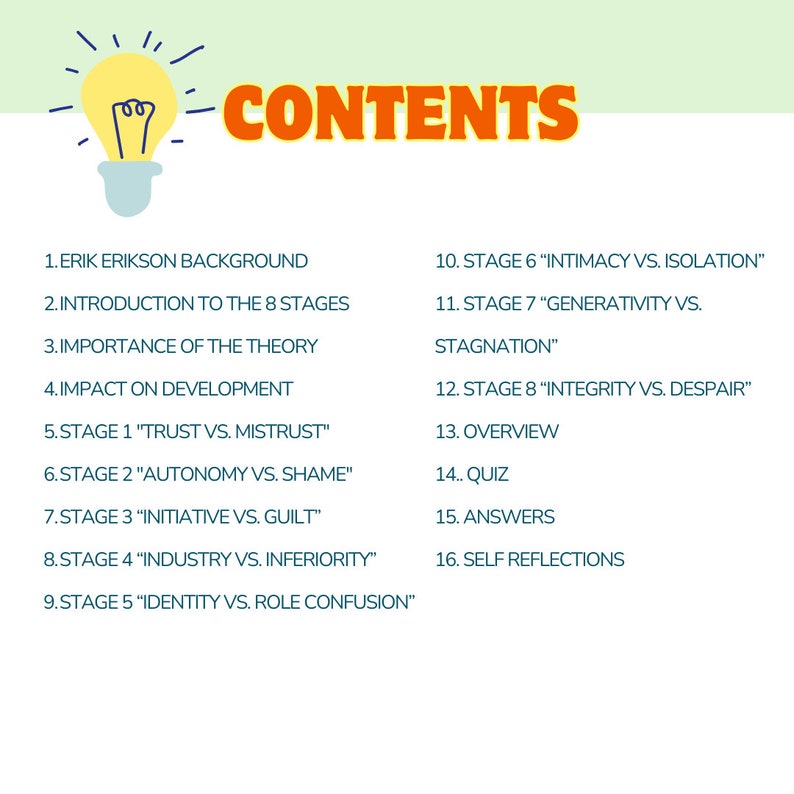 Eriksons Stages of Development Information Student Handout Psychosocial ...